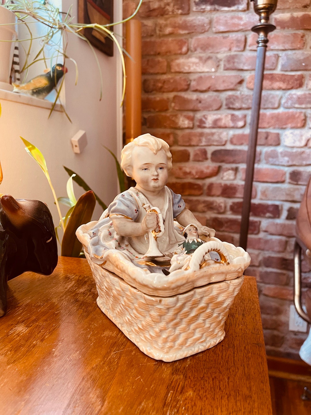 Antique German Porcelain Covered Baby Dish/ Trinket Box, Vintage German ...