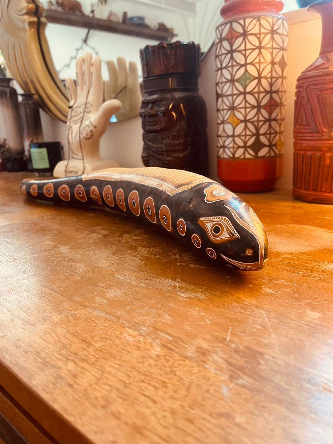 Vintage Large 15 Inch Hand Painted Eel Snake Sea Creature Tramp Art ...