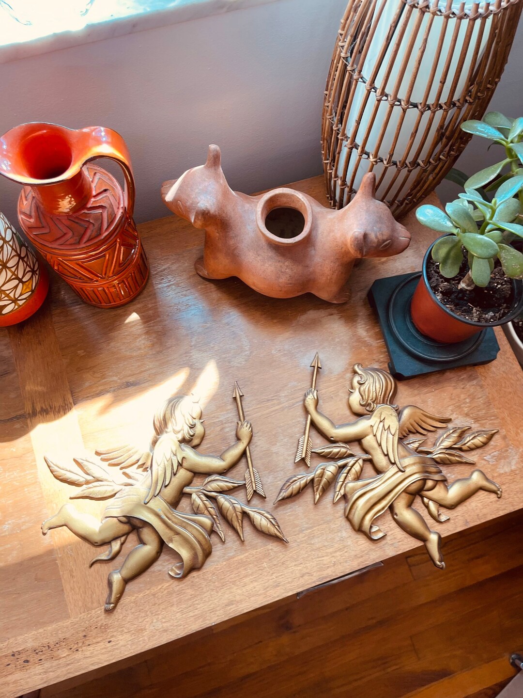 Rare 1960s Vintage Sexton Gold Painted Metal Cherub Angel Wall Hangings ...