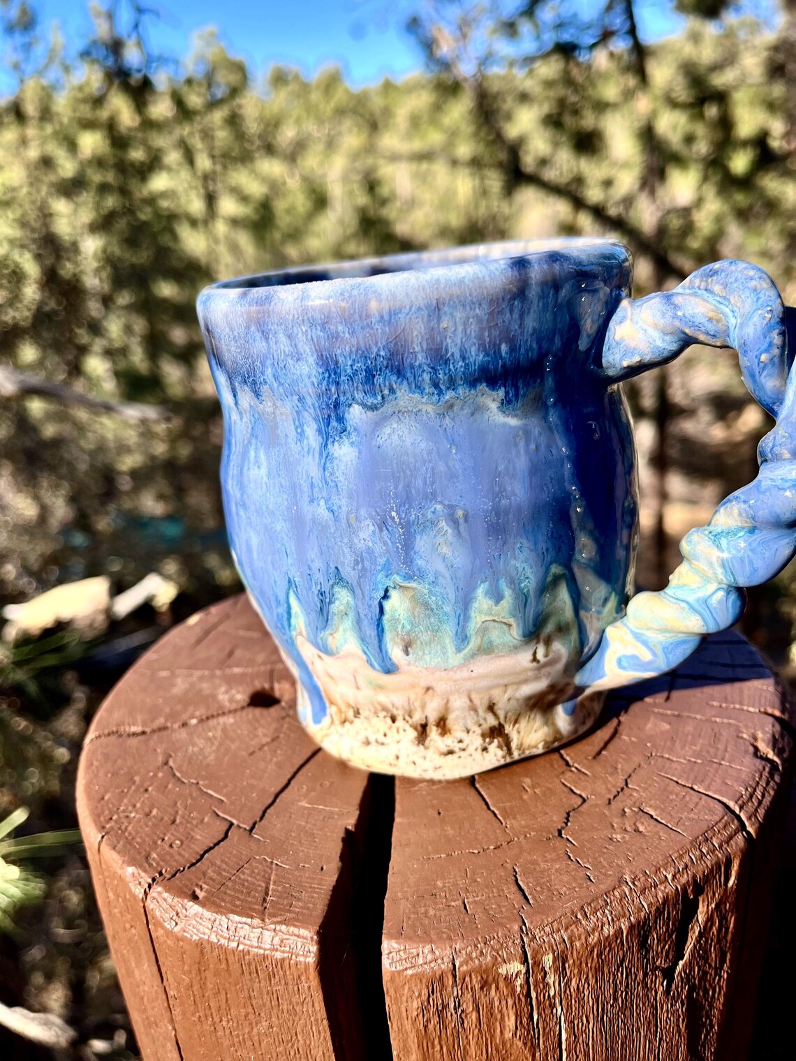 Coffee Stoneware Blue Mug Cup Pottery Twisted Handle Rustic Vessel One ...