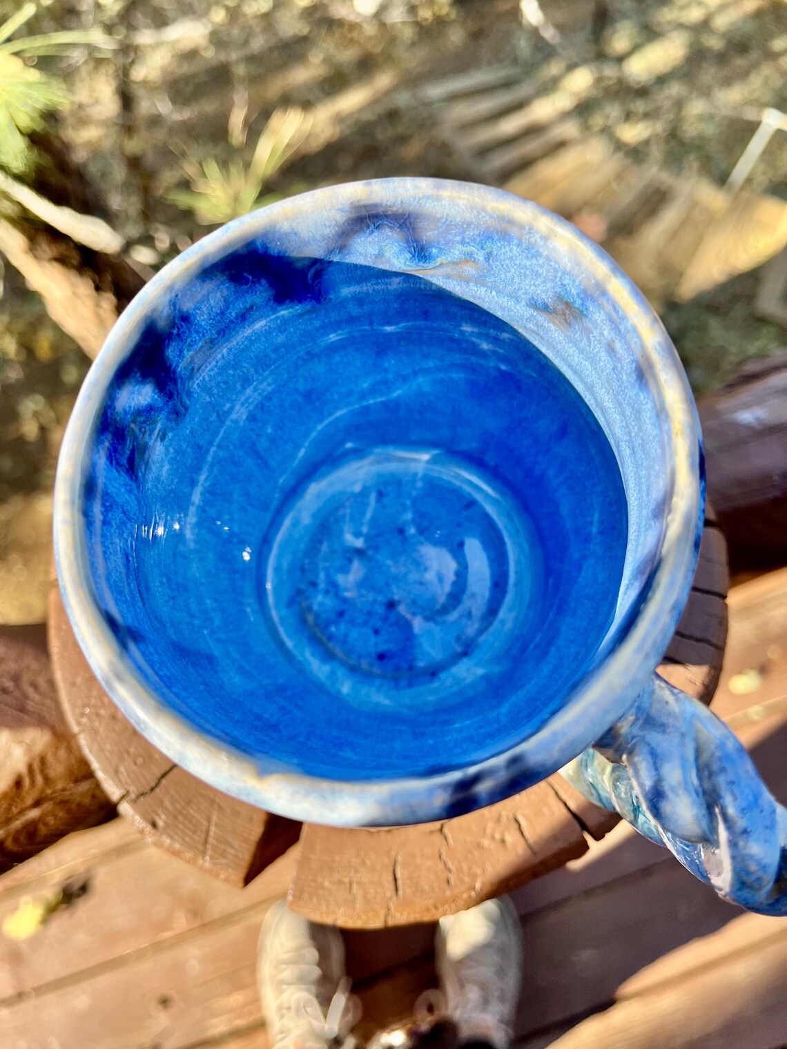 Coffee Stoneware Blue Mug Cup Pottery Twisted Handle Rustic Vessel One ...