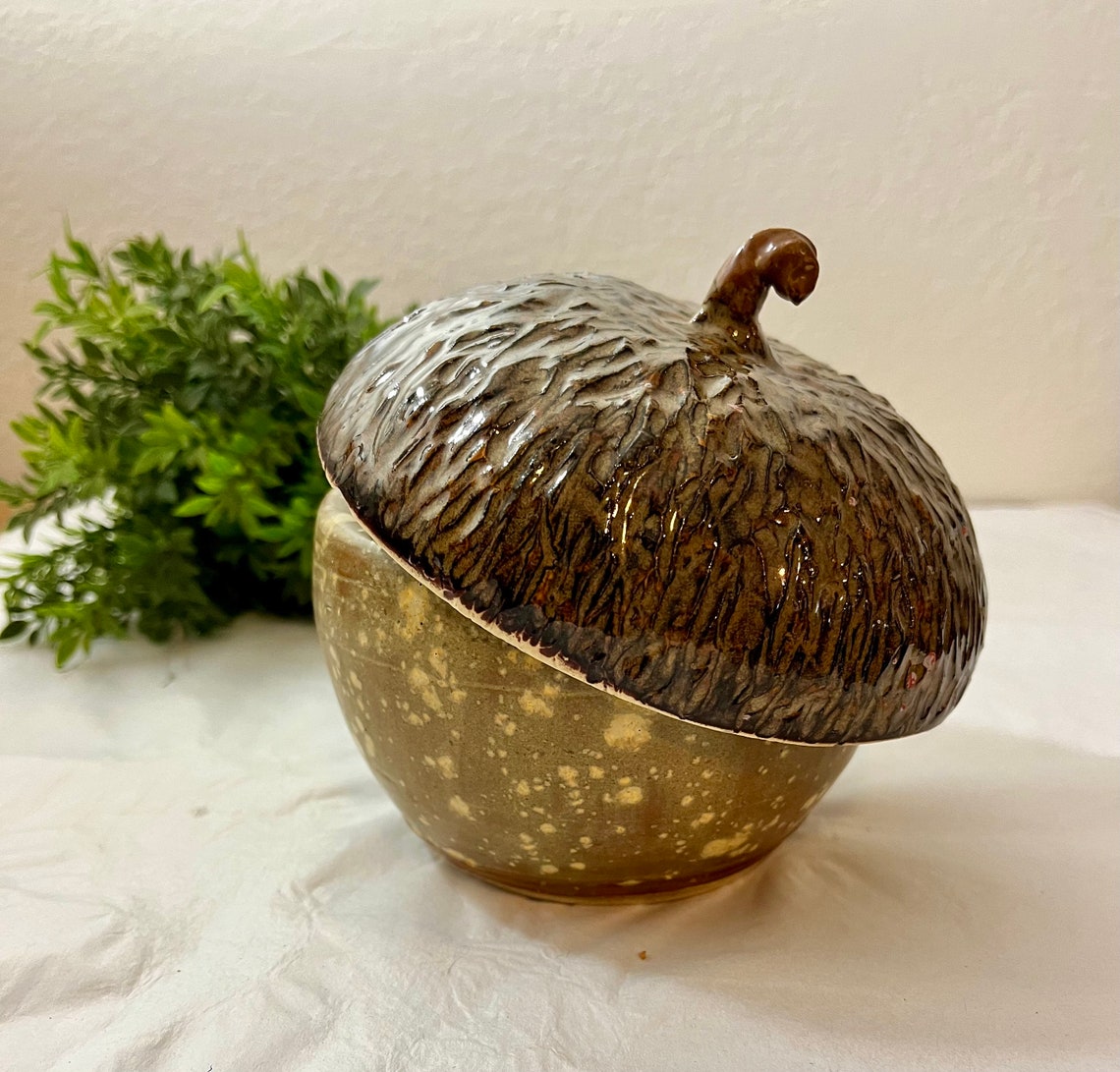 Pottery Bowl Arties Acorn Bowl Earthy Beautful Color and Lid - Etsy