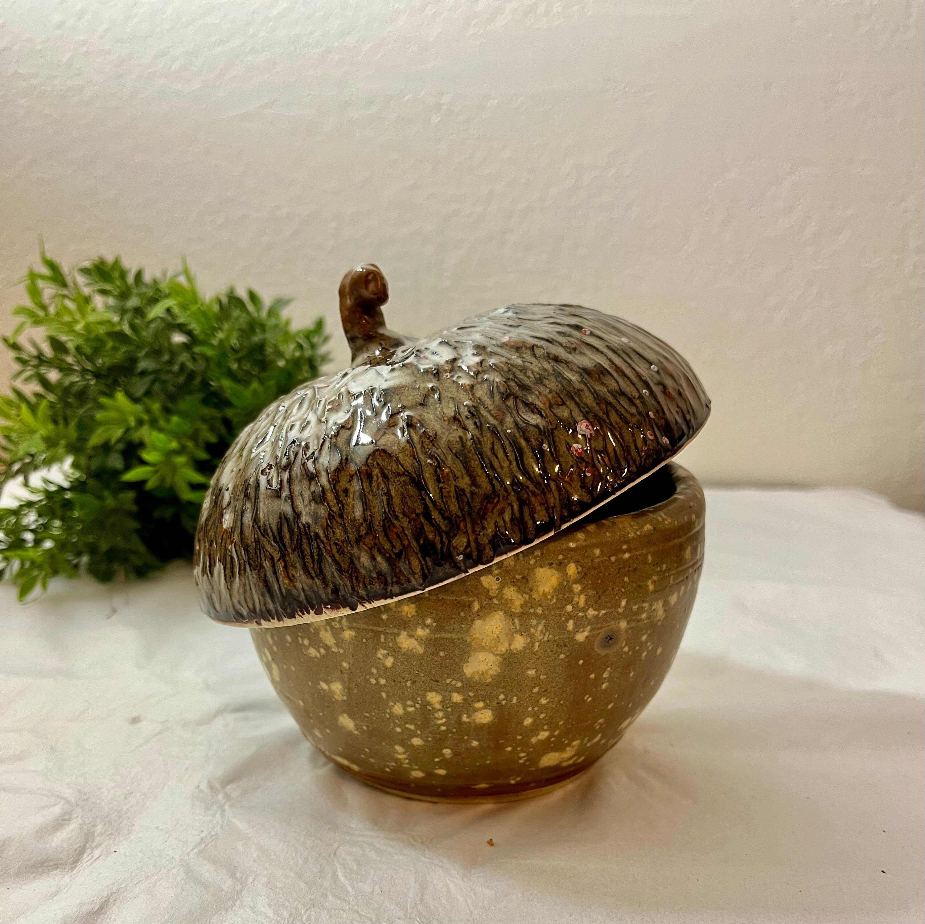 Pottery Bowl Arties Acorn Bowl Earthy Beautful Color and Lid - Etsy