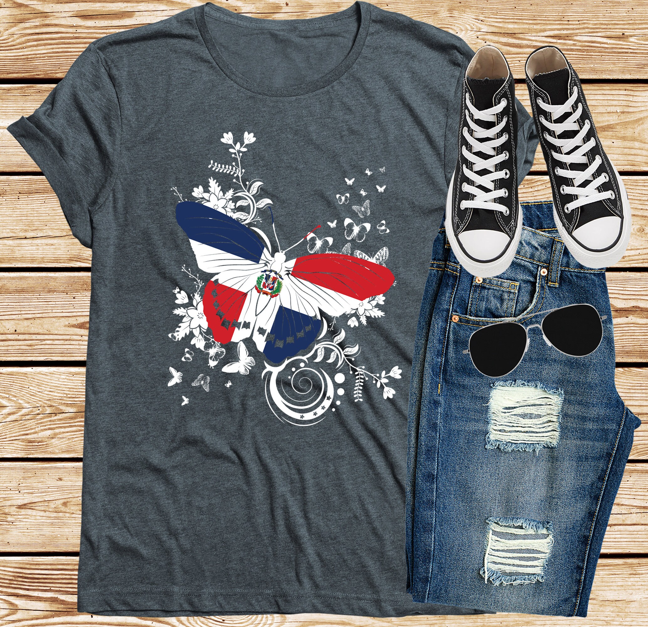 Butterflies Dominican Tshirt Dominican Flag Shirt Butterfly | Etsy