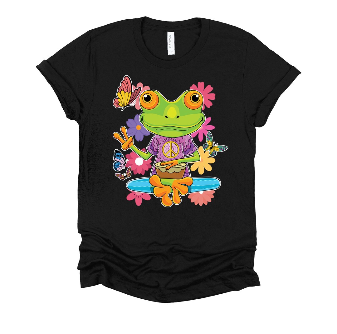 Peace Hand Sign Shirt / Hippie Retro Shirt / Trippy Colorful Frog Tee ...