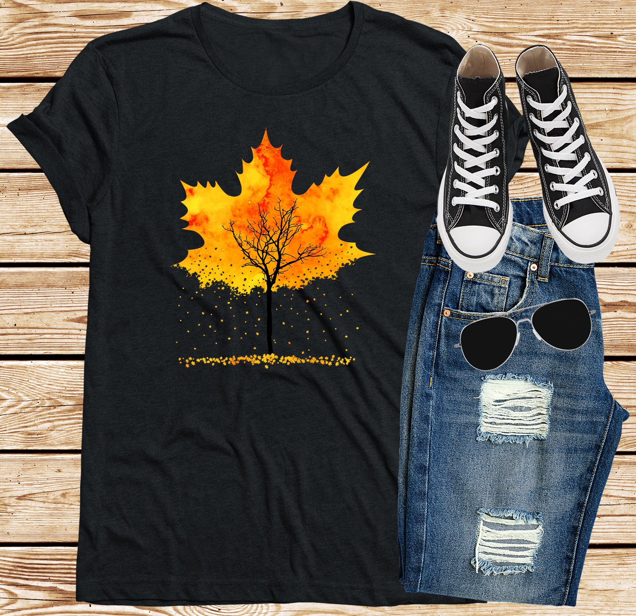 Maple Tree Falling Leaves Tshirt Autumn Fall Season Botanical | Etsy