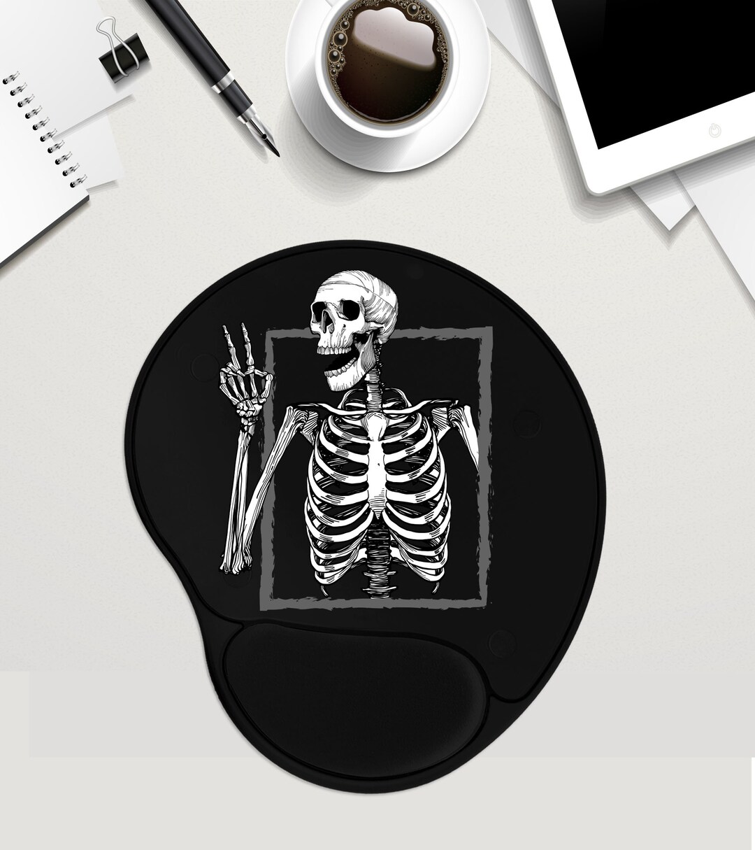 Skeleton Mouse Pad / Peace Hand Sign Mousepad / Coworker Gift / Custom ...