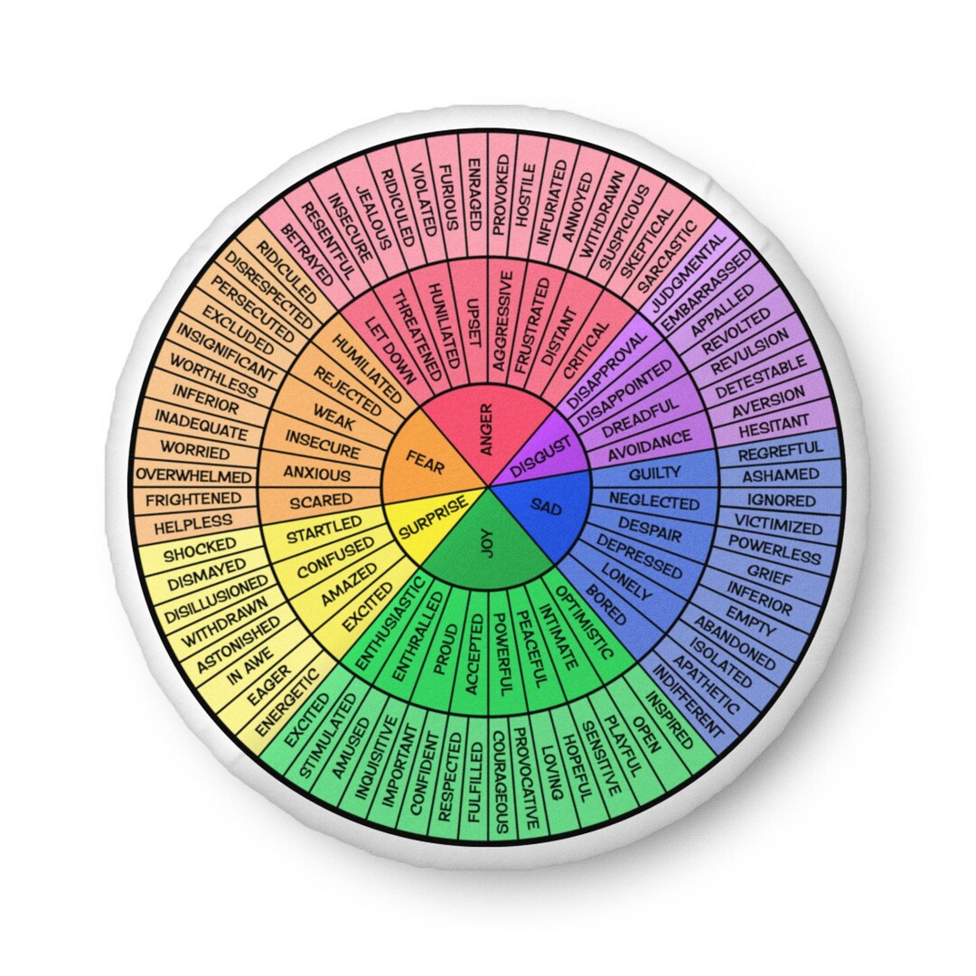 Feelings Wheel Pillow / Emotions Wheel Round Pillow / Therapist Gift ...