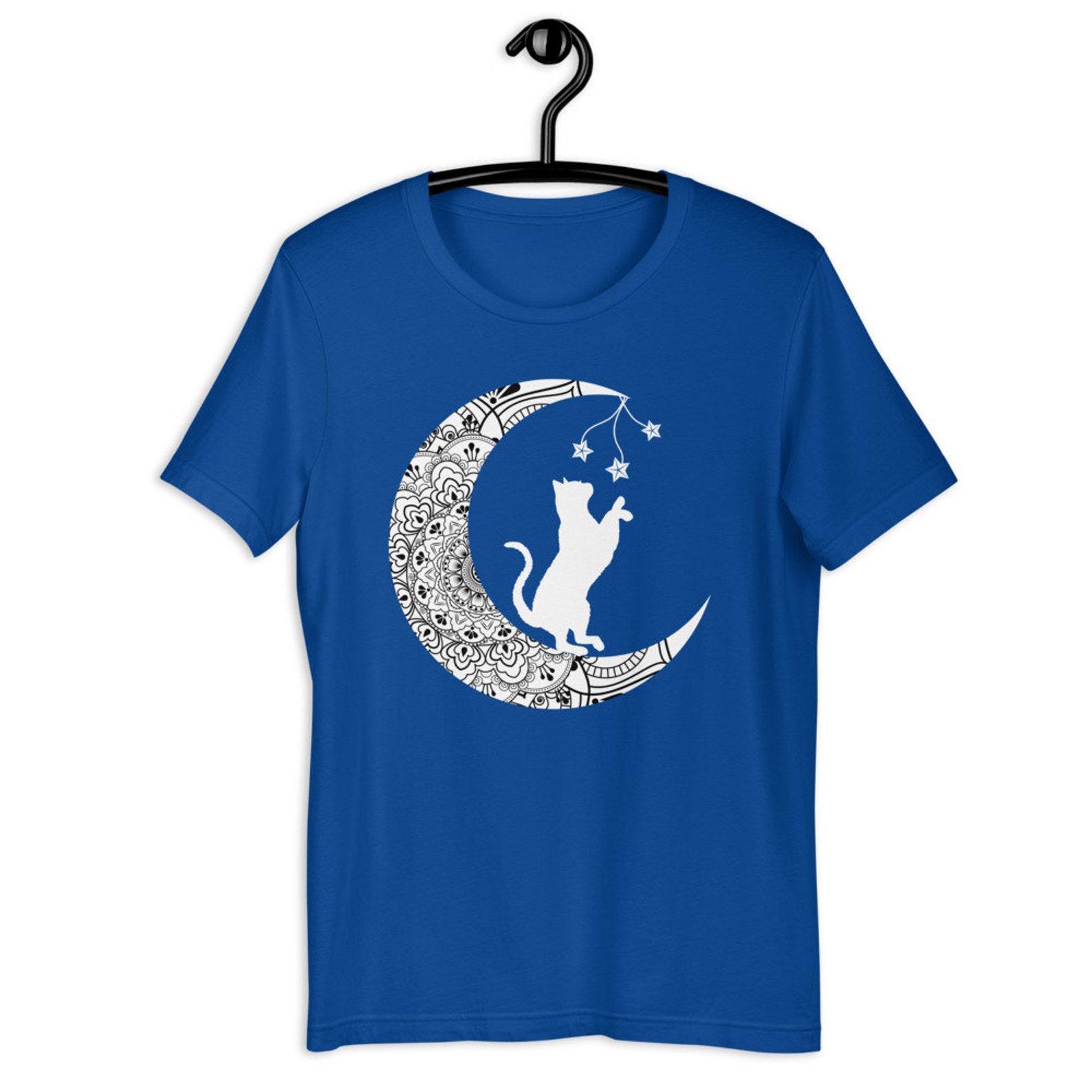 Cat Moon Tshirt, Playful Cat Mandala Shirt, Crescent Moon Tee, Cat Mom ...