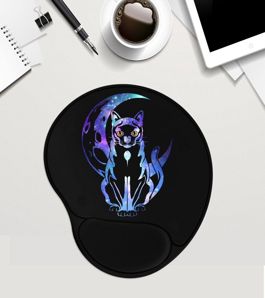 Black Cat Mouse Pad, Crescent Moon Phase Mousepad, Cat Themed Gifts ...