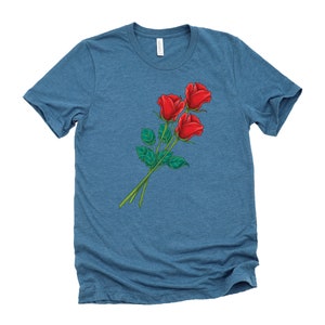 Womens Red Roses Tshirt / Floral Graphic Tee / Garden Flower Shirt ...