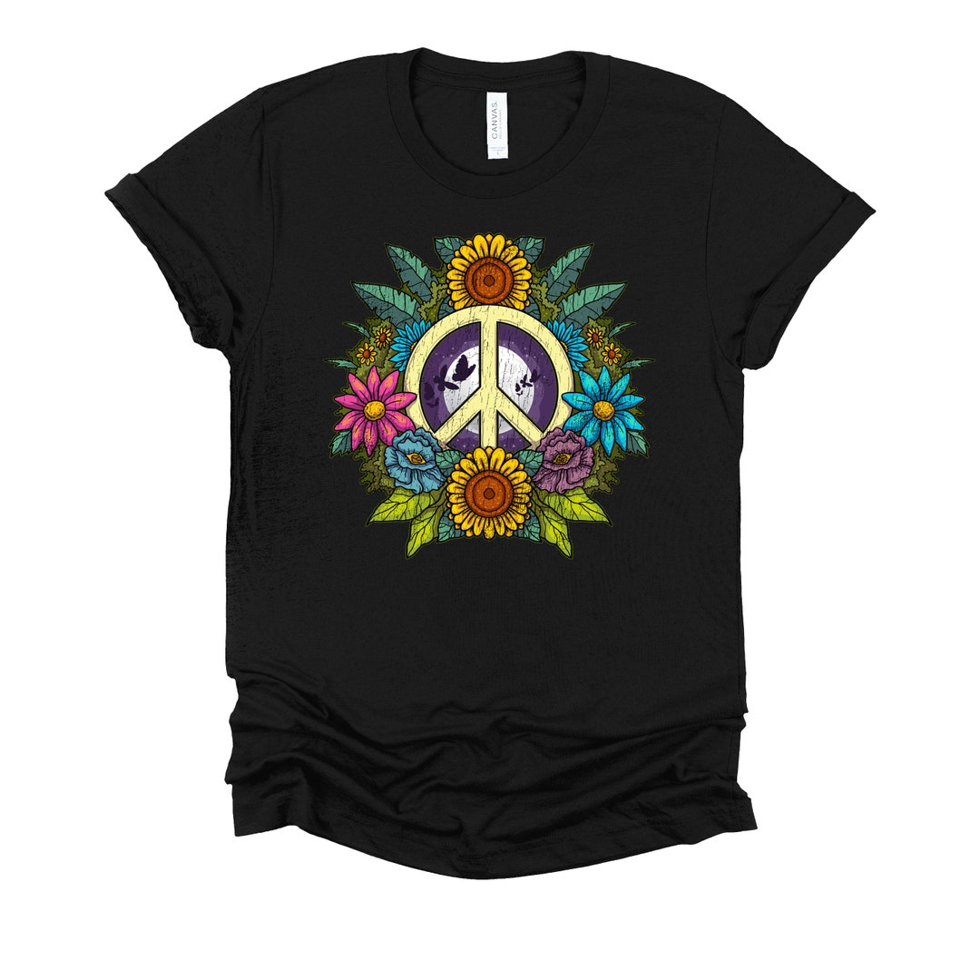 Distressed Peace Sign Shirt / Retro Sunflower / Peace Symbol / Peace ...