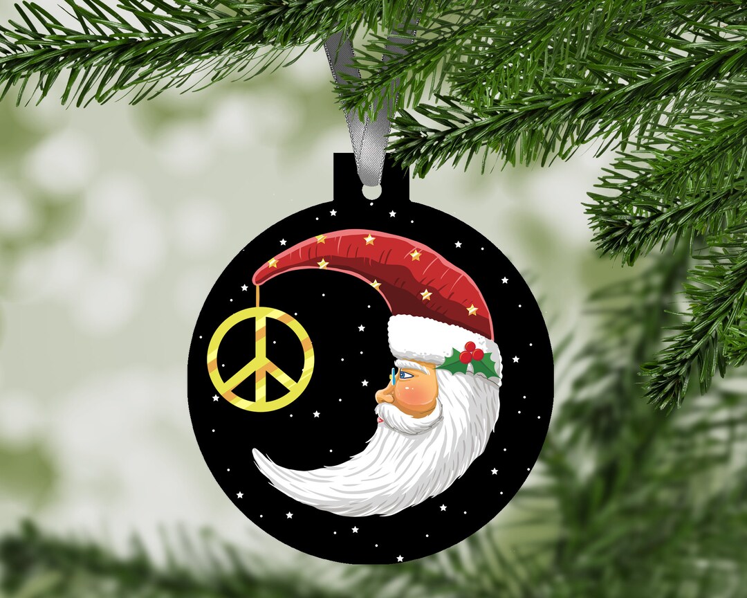 Peace Sign Ornament / Santa Claus Keepsake Ornament / Holiday Christmas ...