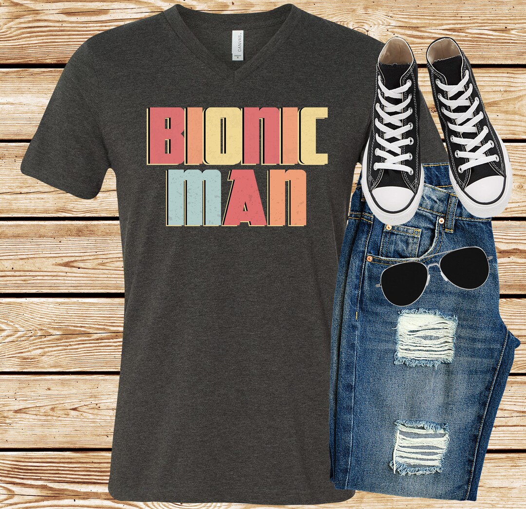 Bionic Man T-shirt, V-neck Injury Accident Get Well Tee Shirt, Broken ...