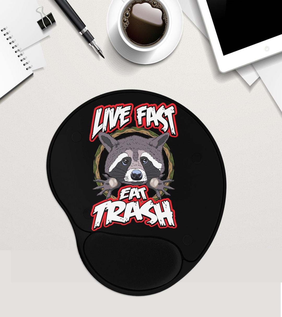 Live Fast Eat Trash Raccoon Mouse Pad Cute Trash Panda Animal Print ...
