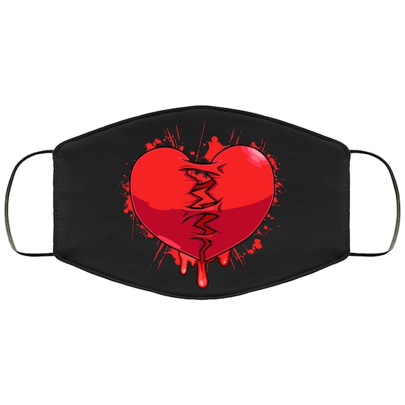 Split Big Red Heart Face Mask Adult & Kids Mask Broken Heart - Etsy