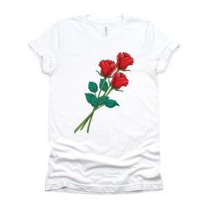 Womens Red Roses Tshirt / Floral Graphic Tee / Garden Flower Shirt ...