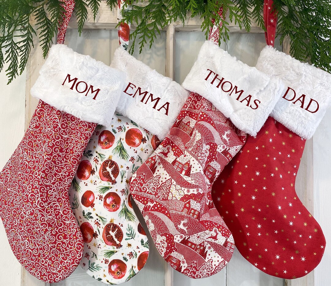 Embroidered Stocking, Faux Fur Stocking, Christmas Stocking ...