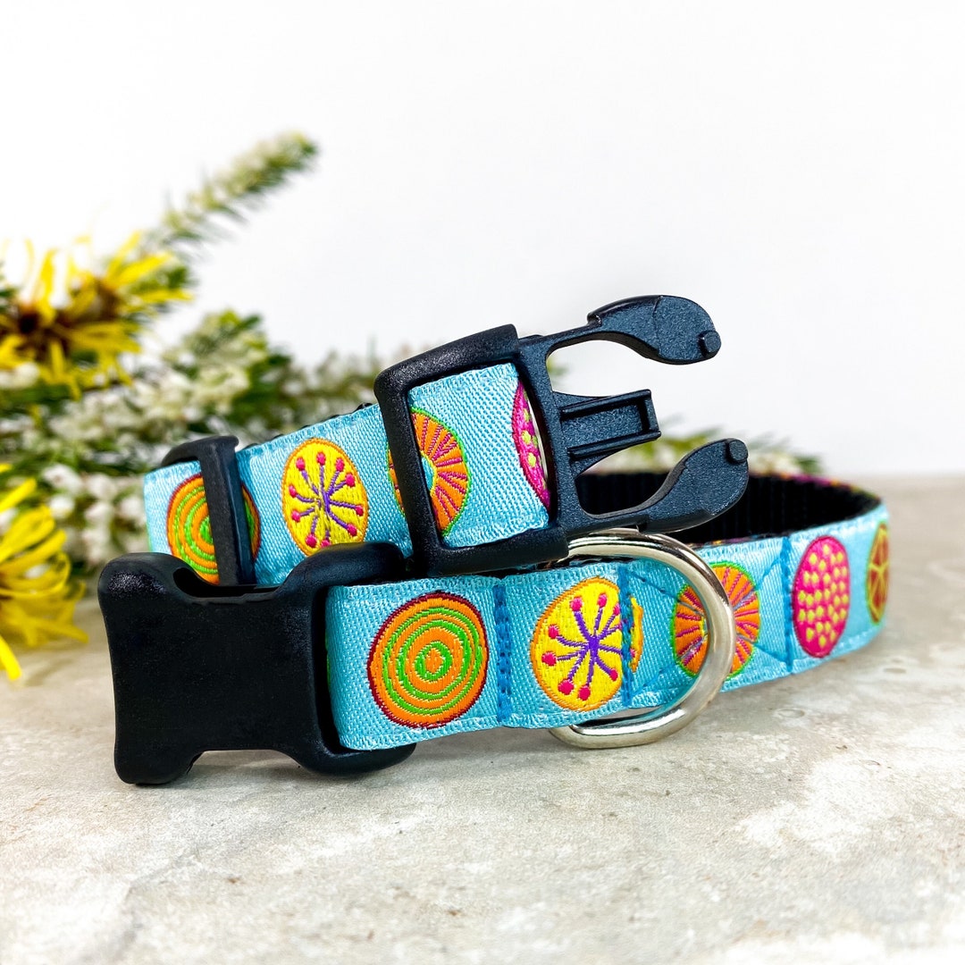 Dog Collar Modern Summer Teal Circles, Custom Size Adjustable Nylon ...