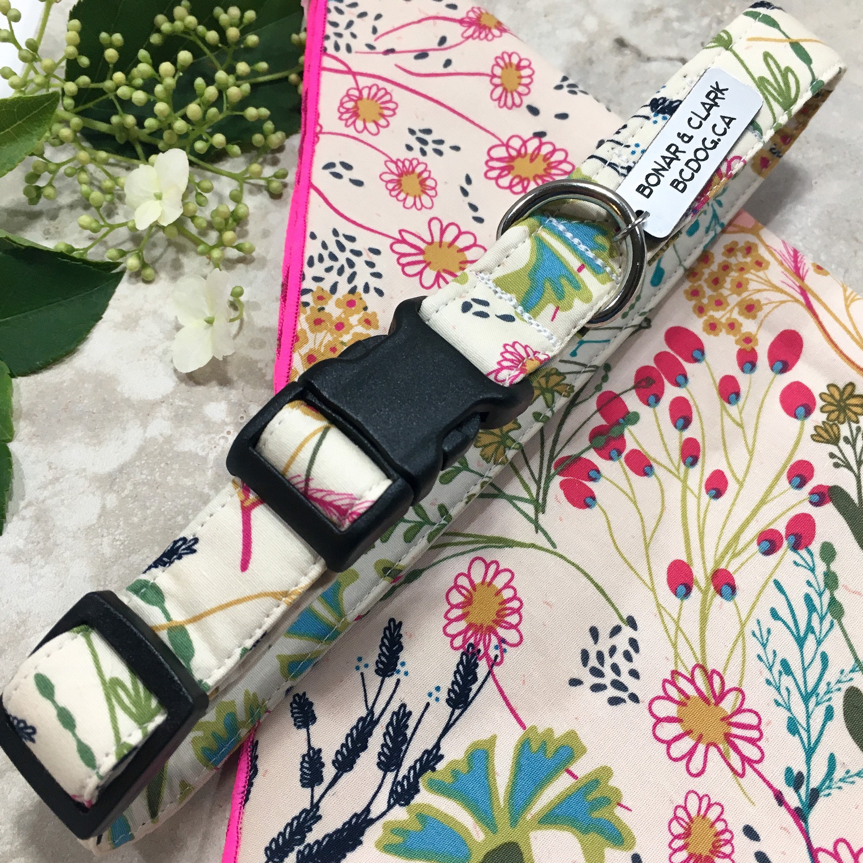 Dog collar bandana set floral pattern matching girl dog | Etsy