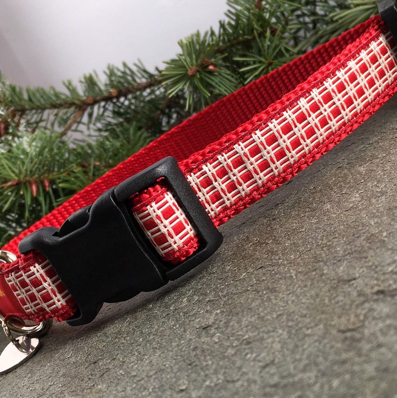 Dog Collar Red Plaid Nylon Dog Collar Red and White Check for - Etsy