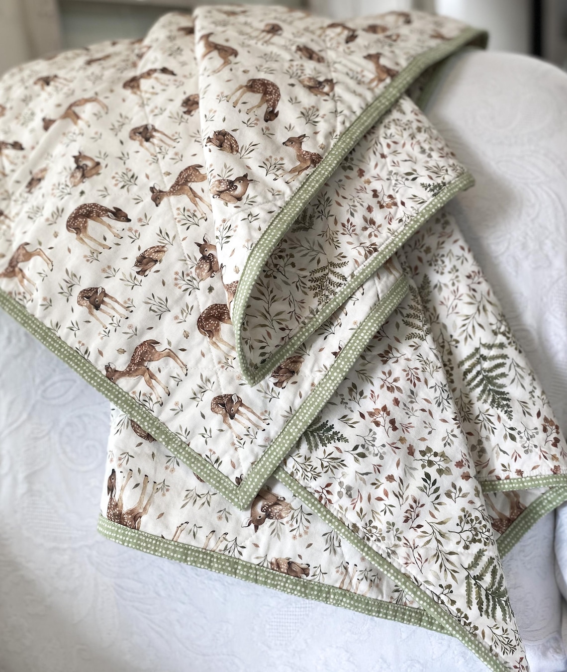 Woodland Baby Quilt, Personalized Quilt, Gender Neutral Crib Bedding ...