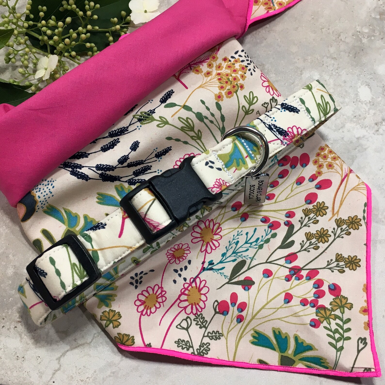 Dog Collar Bandana Set Floral Pattern Matching Girl Dog | Etsy