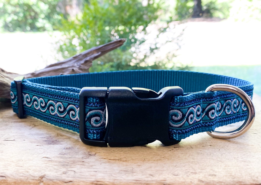 Dog Collar Sparkly Blue Ocean Waves Wide Collar for Large - Etsy