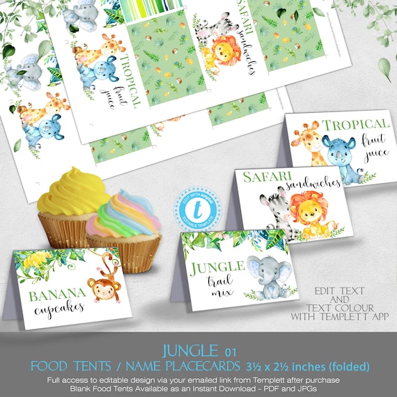 Jungle Party Theme Food Tents or Name Place Cards Buffet - Etsy