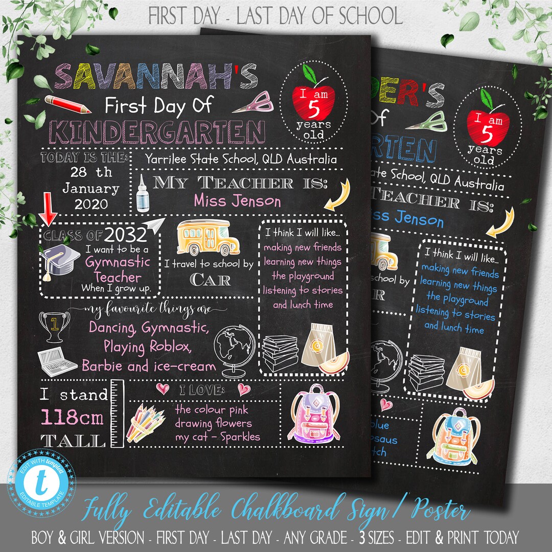 First Day of School Sign, Boy & Girl Back to School Chalkboard Poster ...