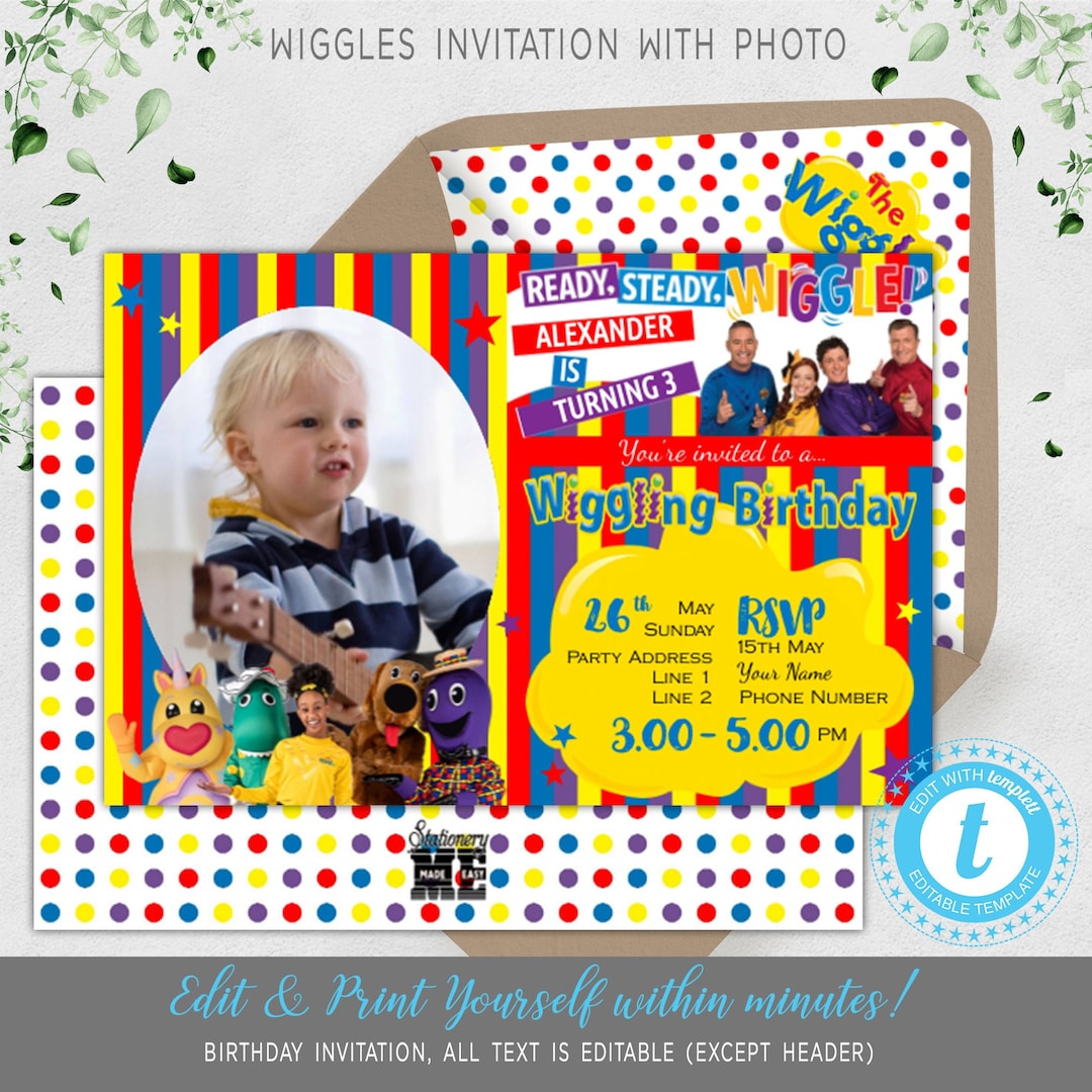 Wiggles Birthday Photo Invitation, Unisex Birthday Invite, Kids Party ...