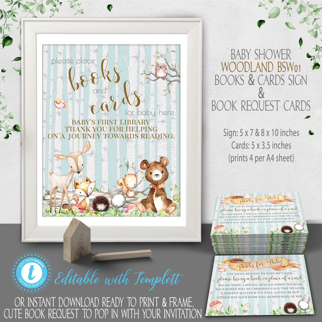 Woodland Book Request Cards & Table Sign, Greenery Forest Animals Deer ...