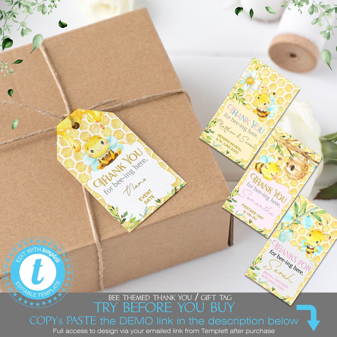Thanks for Beeing Here, 4 Bee Themed Party Thank You Tags, Bee Baby ...