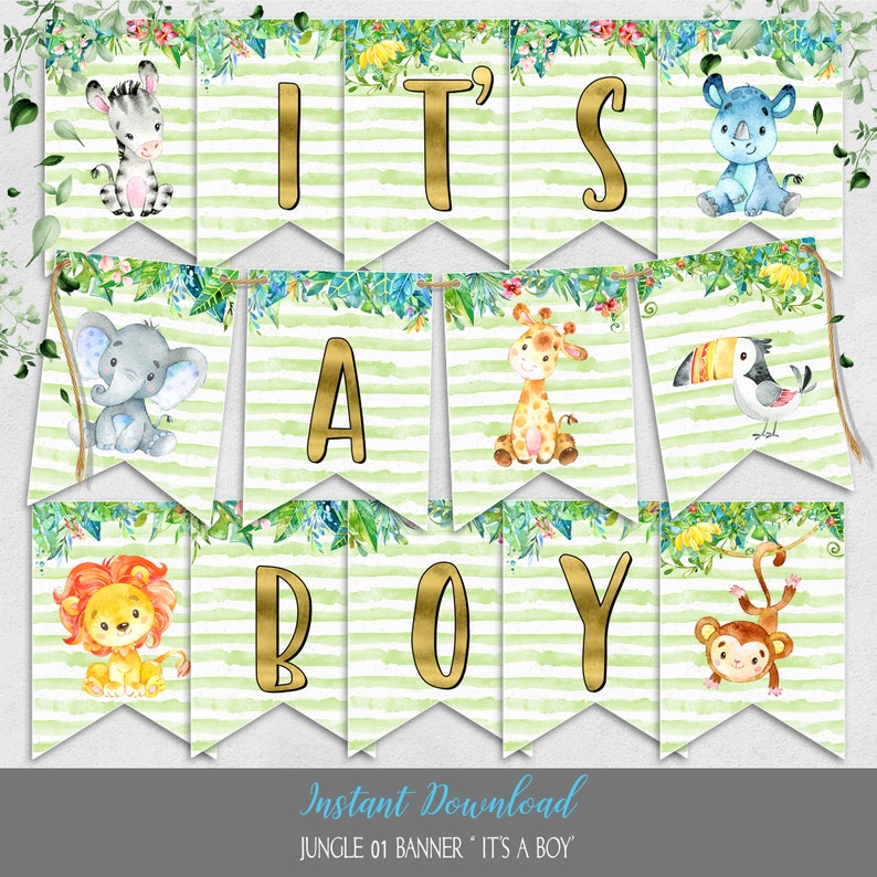 Banner Jungle Theme Editable Template Any Words 7 Safari - Etsy