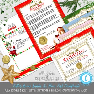 Editable Letter From Santa Certificate and Envelope, Printable Santa ...