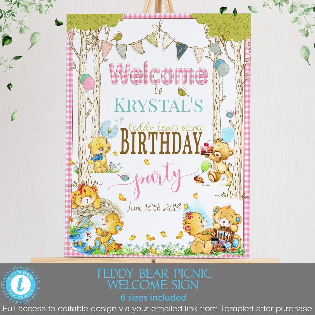 Teddy Bear Picnic Welcome Sign, Birthday Greeting Sign, Welcome Poster ...