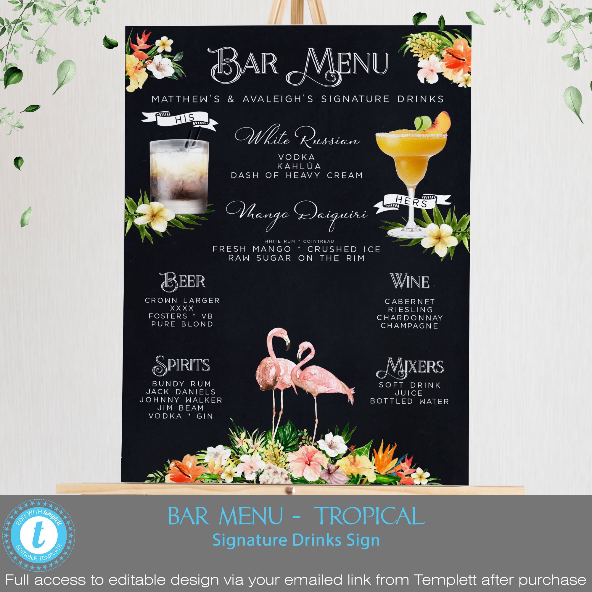 Tropical Theme Signature Drinks Printable Sign, DIY Tropical Template ...