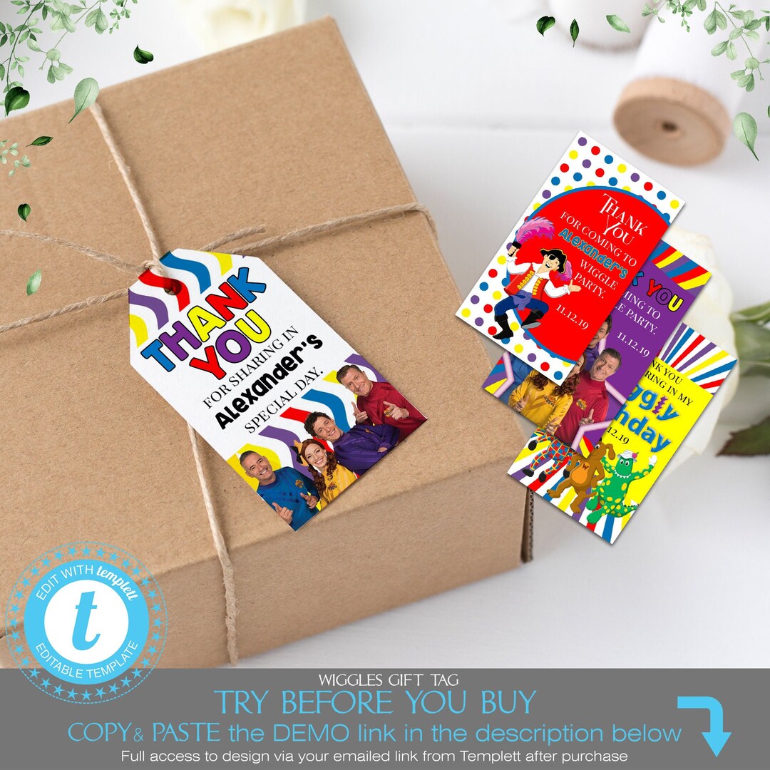 Wiggles Thank You Gift Tags, Unisex Birthday Favors, Kids Birthday ...