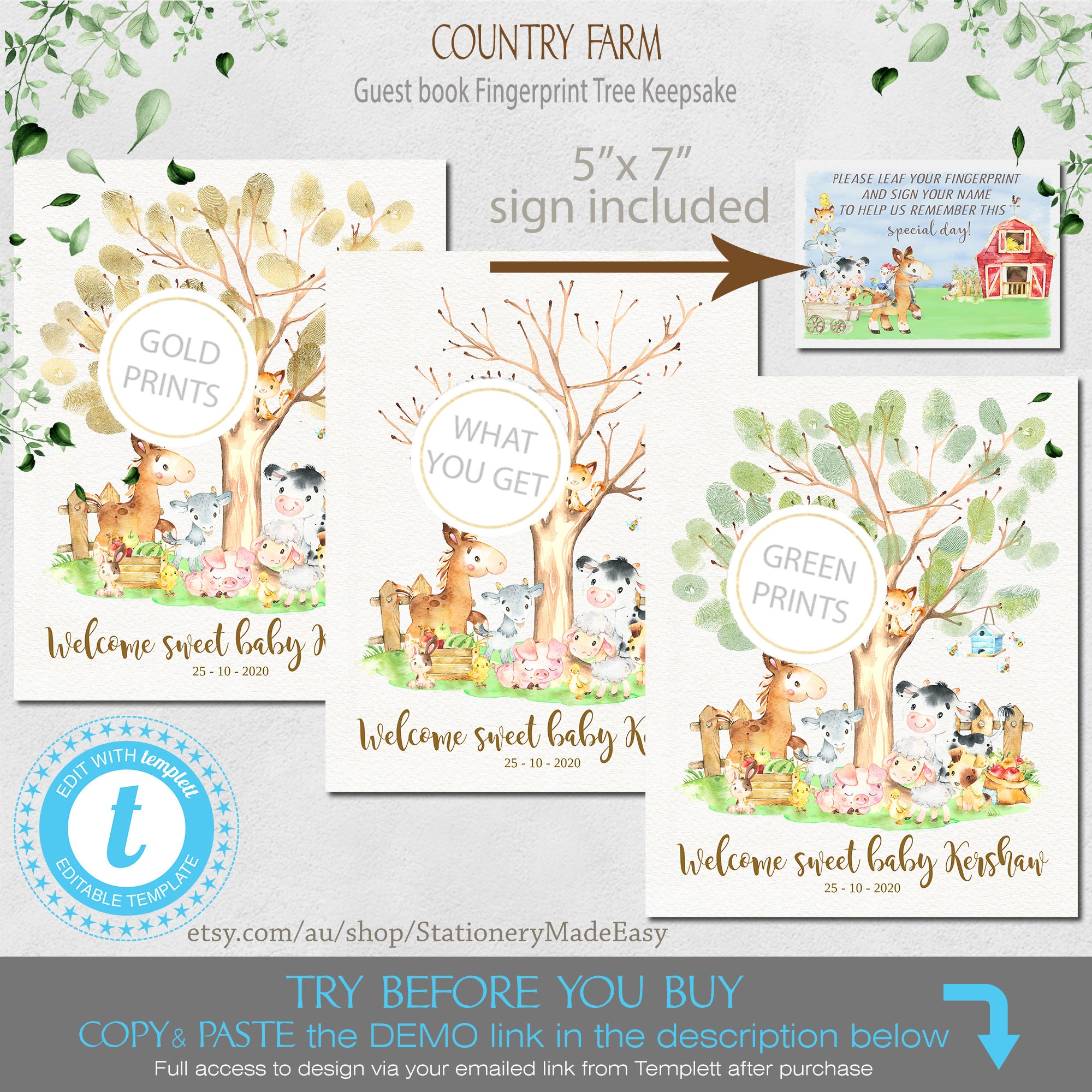 Farm Animal Fingerprint Thumbprint Guestbook Baby Shower - Etsy