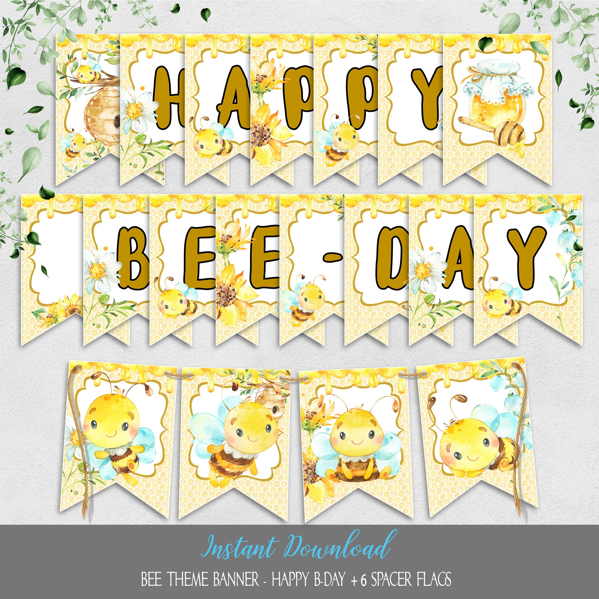 Bee Themed Banner Bumble Bee Birthday Bunting Kids Bee-day - Etsy