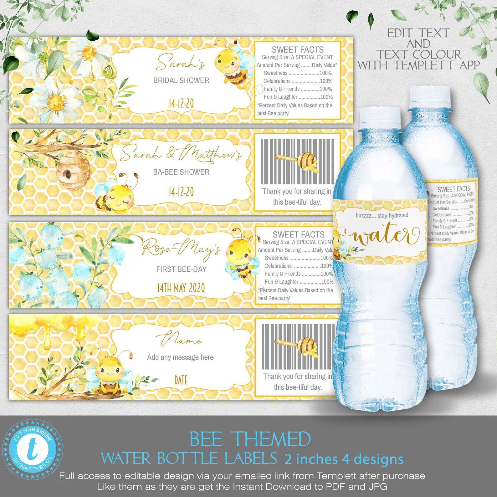 Bee Water Bottle Labels Bumble Bee Theme Party Favors Gender | Etsy