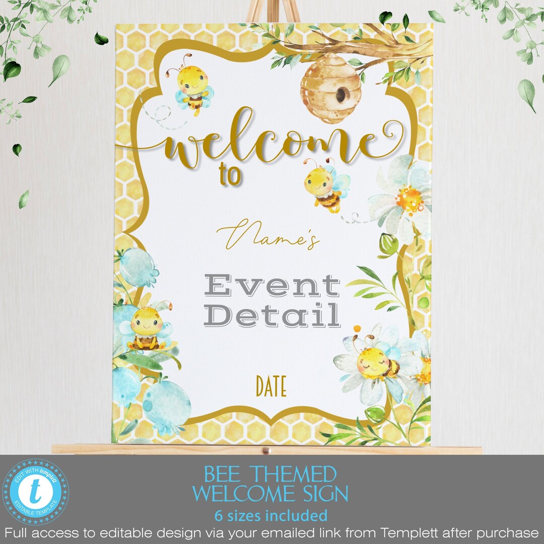 Welcome Sign Honey Bee Theme, 6 Sizes, Bridal / Baby Shower, Bee-day ...