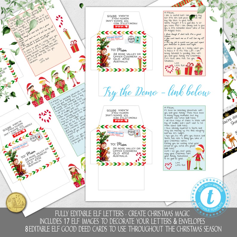 Editable Elf Kit Letter Elf Good Deed Cards and Envelope - Etsy