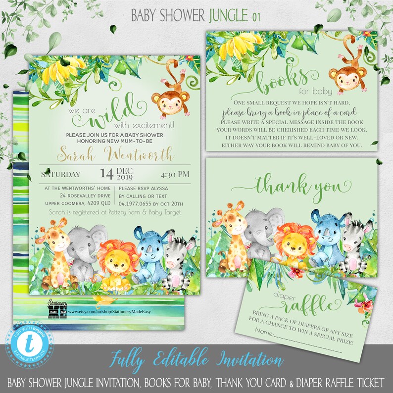 Banner Jungle Theme, Editable Template - Any Words, 7 Safari Animals ...