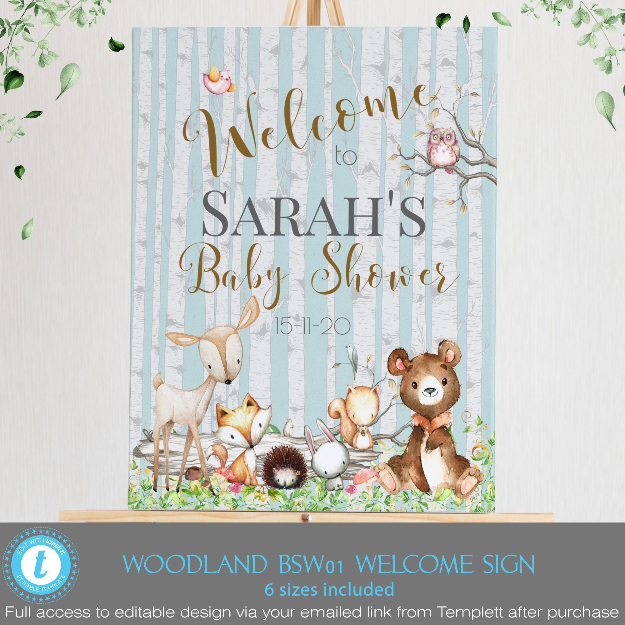 Baby Shower Welcome Sign Woodland theme Greenery Forest | Etsy