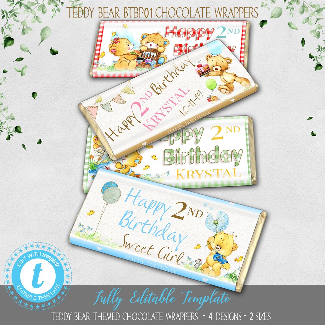 Teddy Bear Chocolate Wrapper Labels, Bears Party Chocolate Wrap, Bear ...