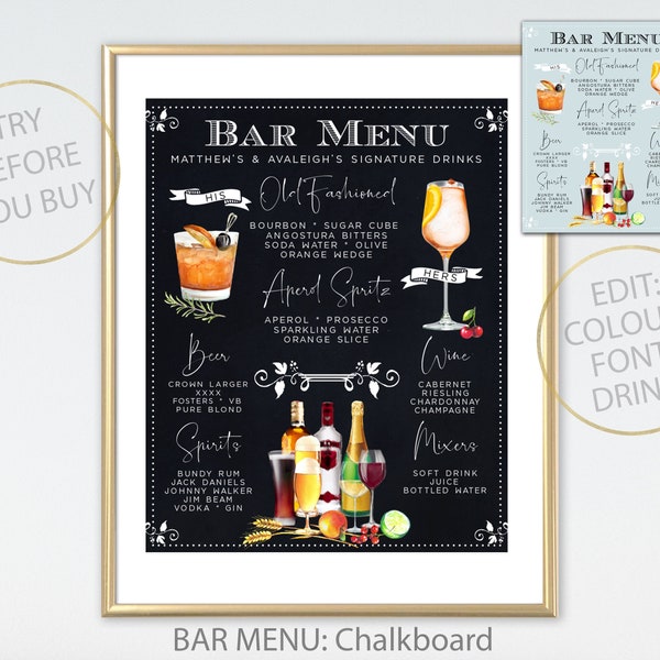 Chalkboard Bar Menu - Etsy