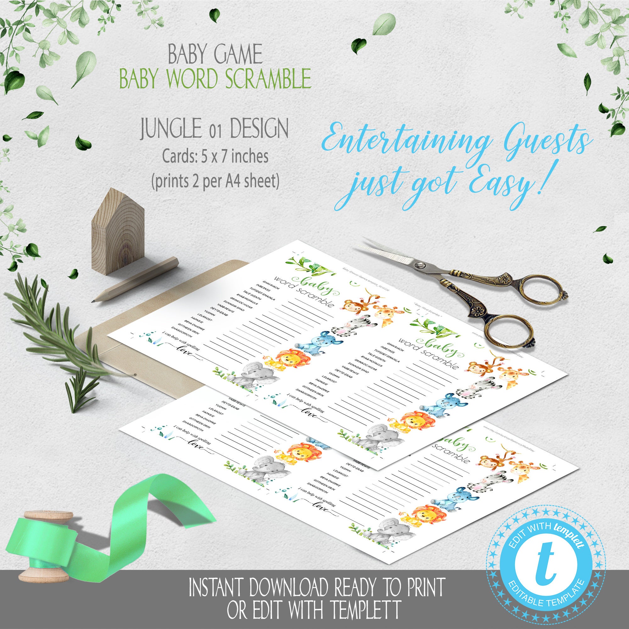 Editable Baby Shower Game: Baby Word Scramble Cute Jungle | Etsy