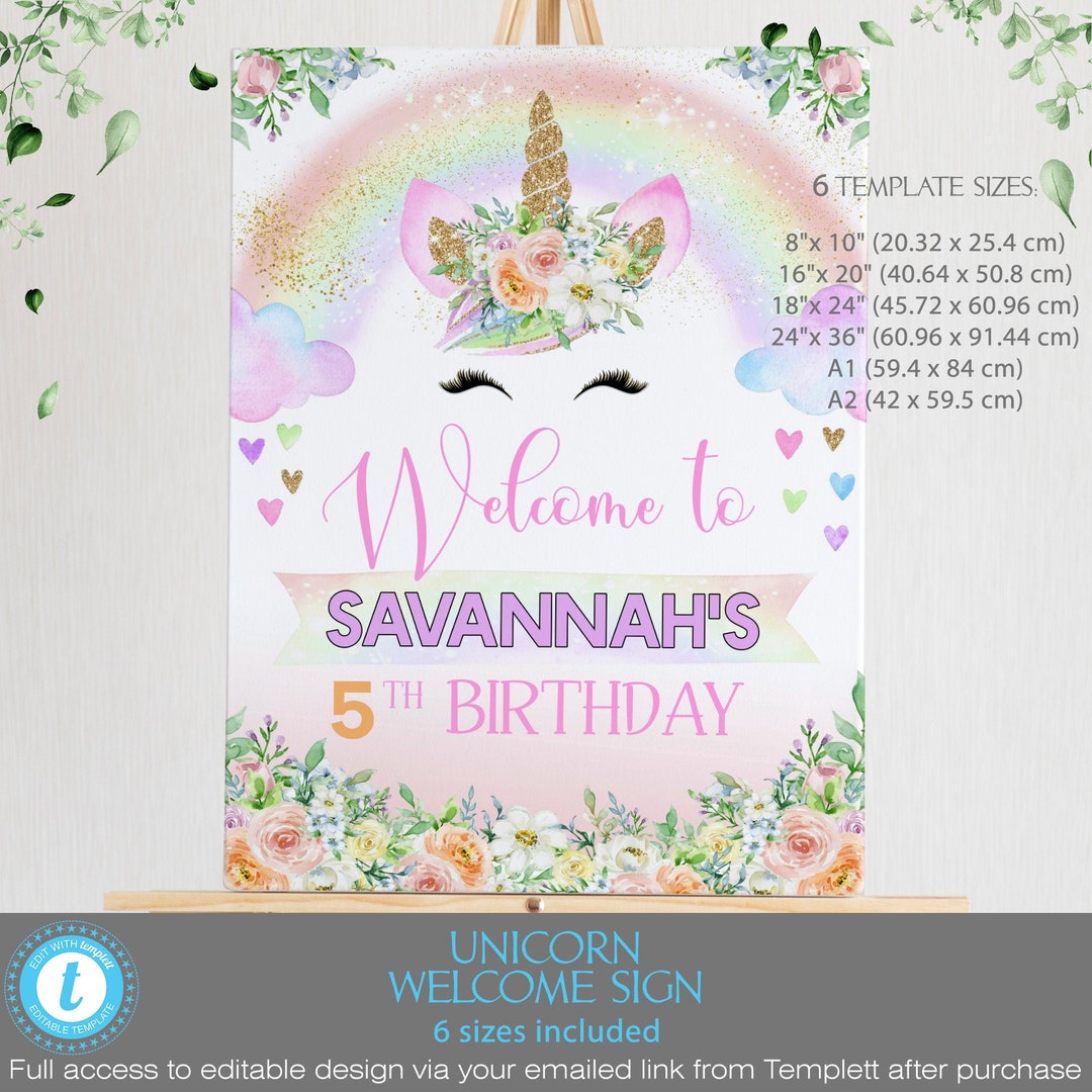 Unicorn Welcome Sign Rainbow Floral, Girls Birthday Party | Baby Shower ...