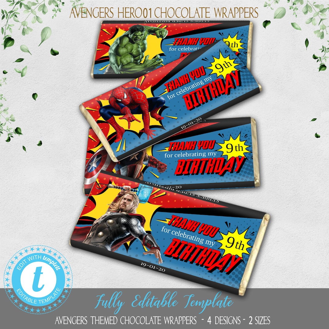 Avengers Chocolate Wrappers, Superhero Party Favors Treats for Kids ...